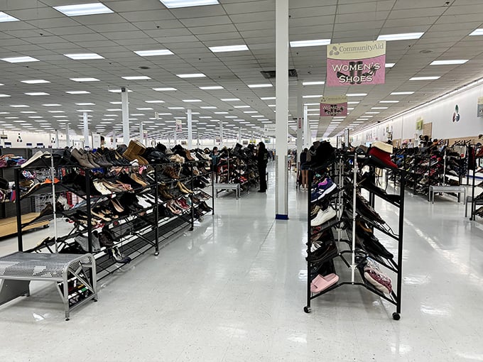 The women's shoe department stretches toward the horizon&mdash;a high-heeled highway of possibilities where designer labels hide among everyday brands.