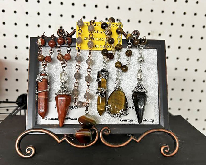 Healing stones or fashion statements? These pendants promise both, with semi-precious stones that claim to offer courage, vitality, and style.