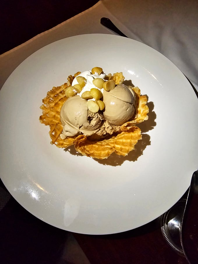 The macadamia nut sundae served in a waffle bowl&mdash;proof that Bern's takes dessert as seriously as steak. Sweet dreams are made of this.