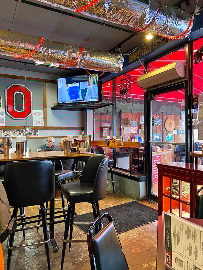 Where sports memorabilia meets comfort food. That Ohio State logo watches over your meal like a proud parent.