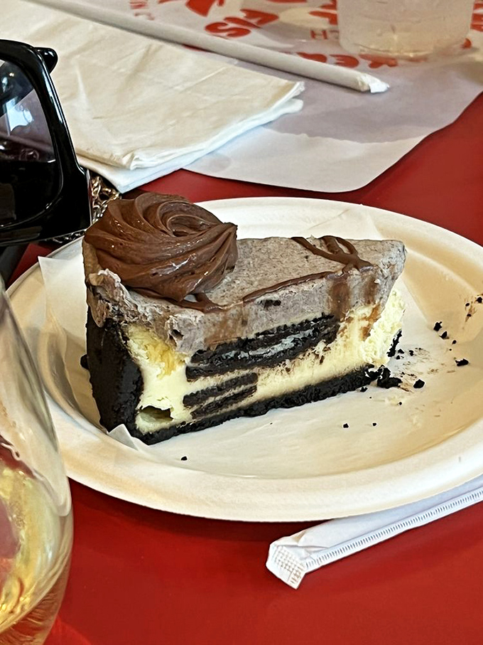 This isn't just dessert; it's the grand finale &ndash; layers of cookies, cream, and chocolate creating a symphony of sweetness that makes you forget you came for seafood.