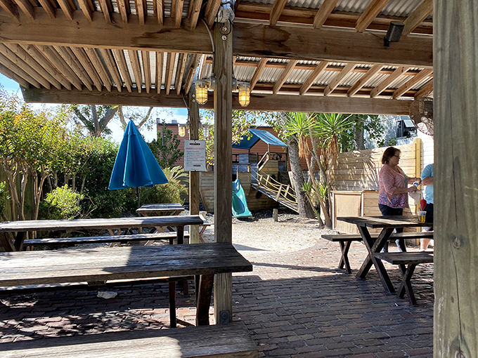 The outdoor seating area at Timoti's feels like dining in a friend's backyard&mdash;if your friend happened to be a seafood-loving coastal Floridian with excellent taste. 