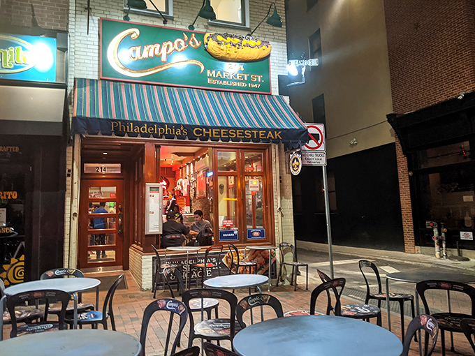 As night falls, Campo's glows with promise&mdash;those outdoor tables offering front-row seats to Philadelphia's sandwich theater.