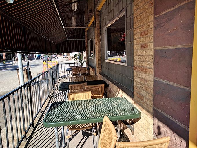 The outdoor seating area offers a front-row seat to South Omaha life. Perfect for people-watching while your taste buds recover from their flavor adventure.