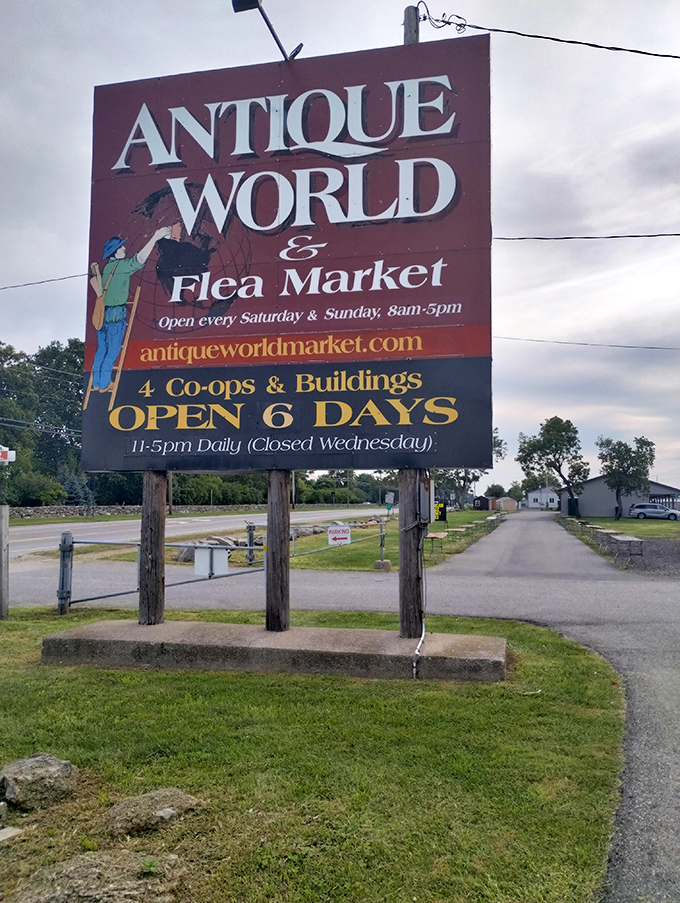 The roadside beacon for treasure hunters&mdash;promising weekend adventures and the thrill of the find just beyond its weathered posts.