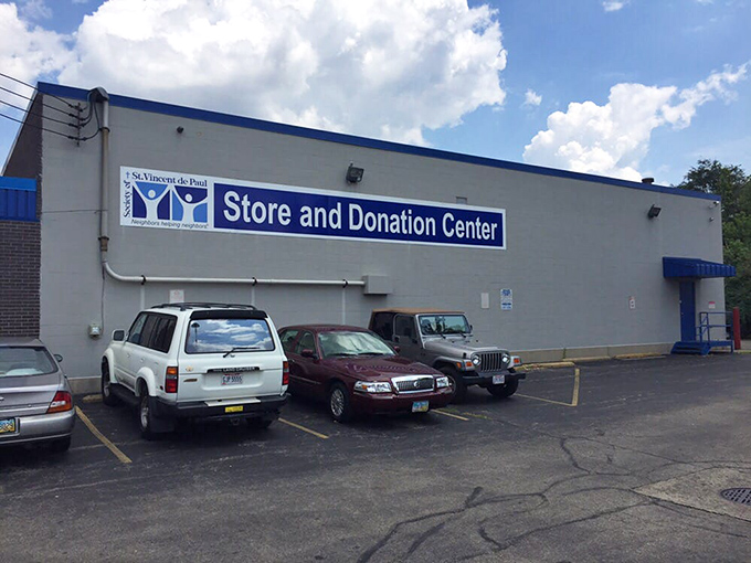 The exterior view of Cincinnati's St. Vincent de Paul &ndash; where every donation supports community programs while giving items a second chance at usefulness.