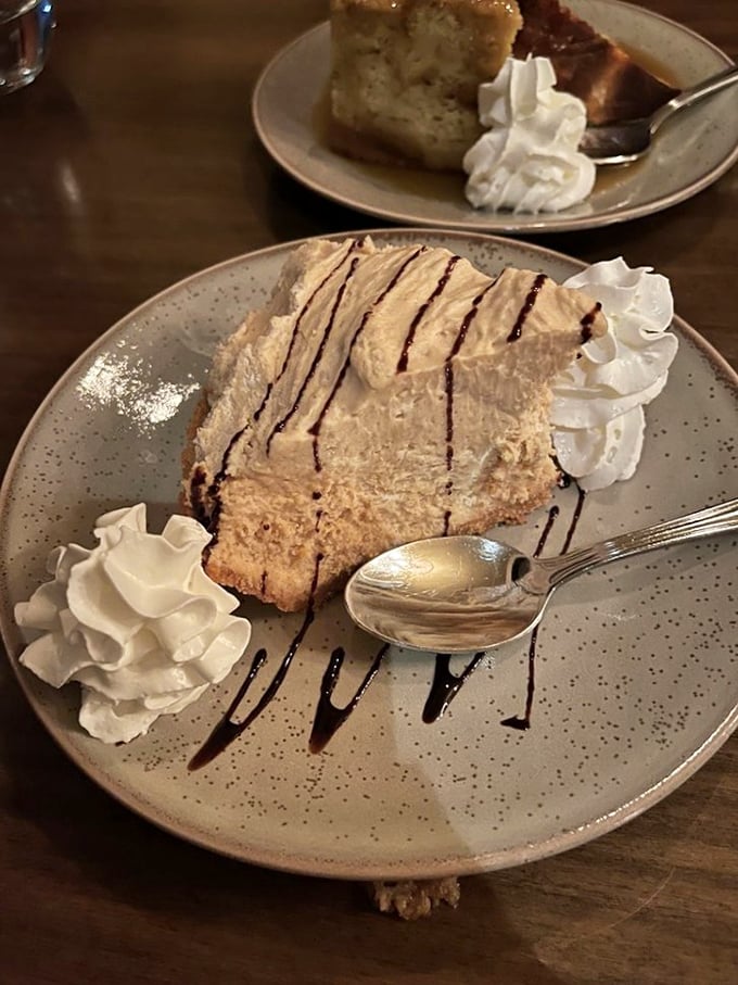 Pie that makes you reconsider your relationship with dessert. That chocolate drizzle isn't just decoration&mdash;it's a commitment to excellence. 