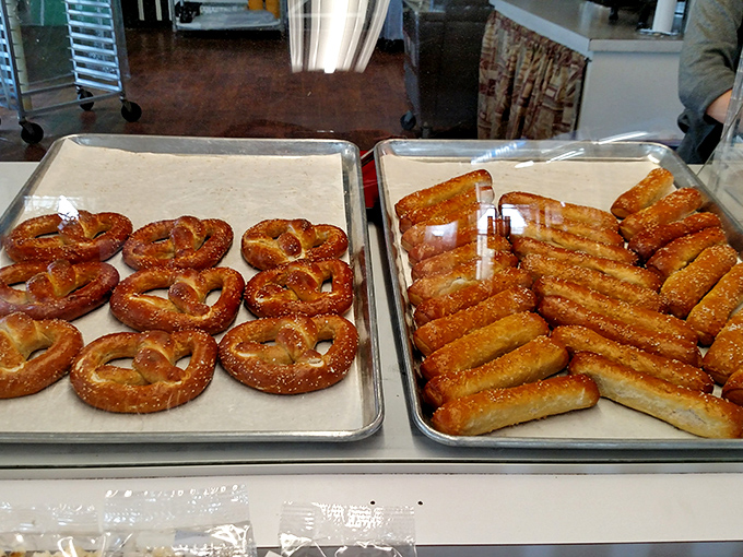 Fresh from the oven, these golden beauties await their destiny&mdash;to be devoured by pretzel connoisseurs who understand that some traditions are worth preserving.