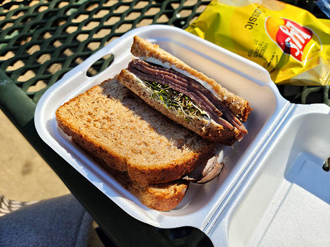 This roast beef sandwich isn't just lunch&mdash;it's an achievement in engineering. Thin-sliced beef and fresh sprouts create the architectural marvel you didn't know you needed.