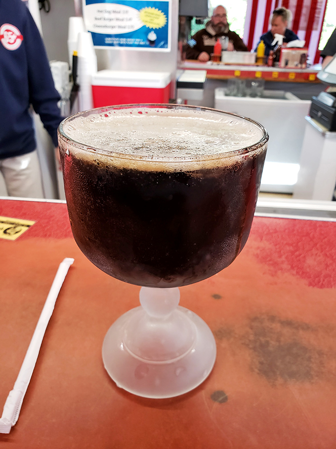 The foundation of greatness &ndash; Richardson root beer served in a frosted goblet, carbonation dancing at the surface, waiting to meet its ice cream destiny.