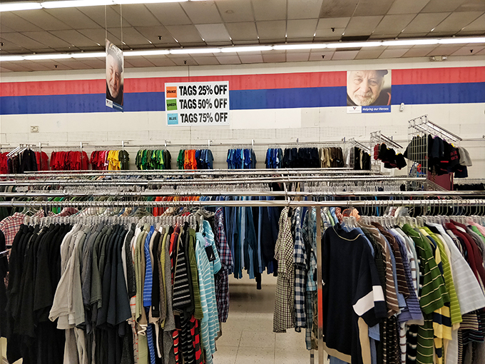 The color-coded shirt section &ndash; a rainbow of possibilities where savvy shoppers can refresh their wardrobe for less than the price of lunch.