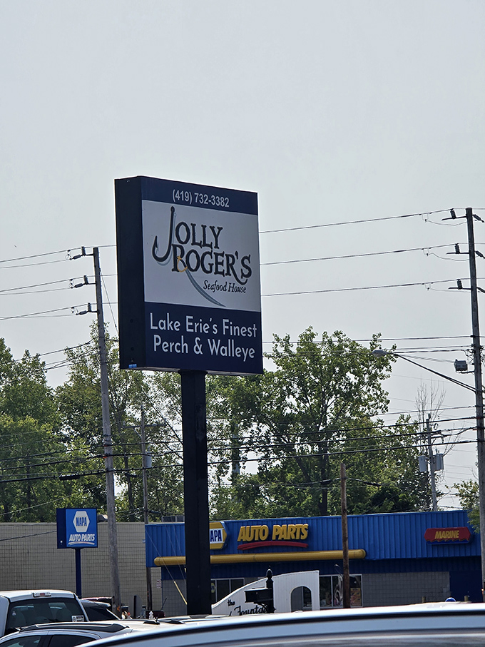 The sign says it all: "Lake Erie's Finest Perch & Walleye"&mdash;a promise Jolly Rogers delivers on with every golden, crispy bite.