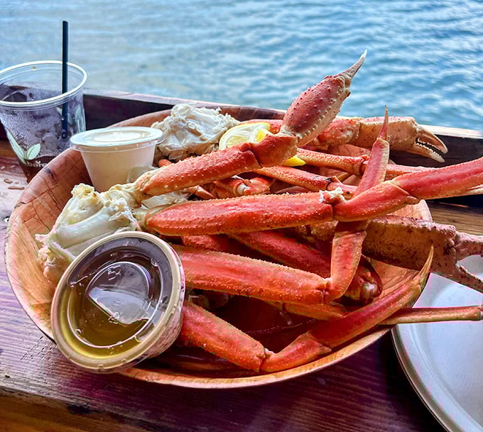Snow crab legs positioned like edible architecture, served with drawn butter and the Intracoastal as your backdrop&mdash;Florida dining doesn't get more authentic.