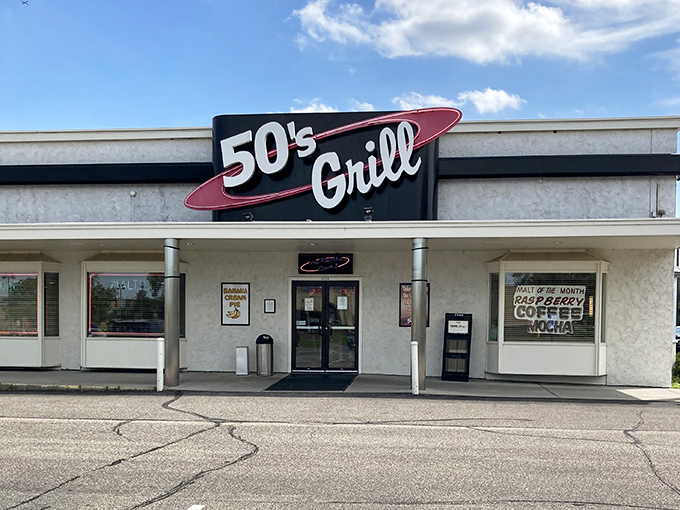 The facade gleams in the sunshine, advertising "Raspberry Coffee Mocha" alongside timeless classics. This isn't just a restaurant&mdash;it's a landmark that happens to serve incredible meatloaf.