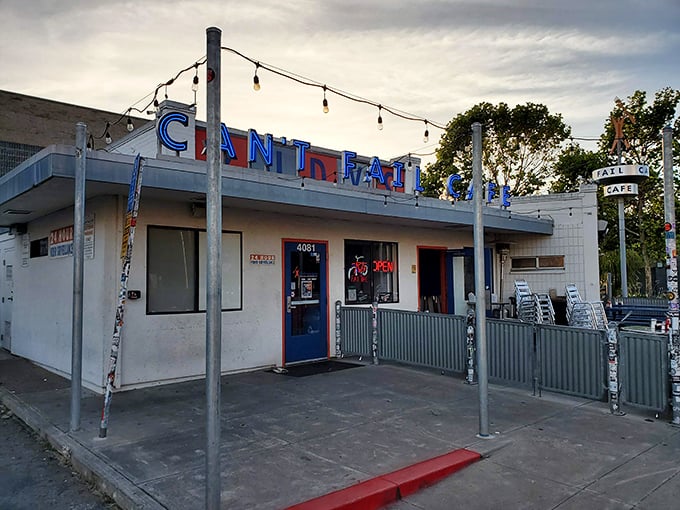 As evening approaches, string lights twinkle above Rudy's facade &ndash; transforming this breakfast haven into a beacon for the dinner crowd seeking comfort food classics.