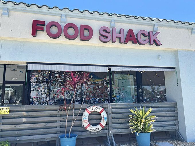 The Food Shack sign and life preserver—perfectly apt, as this place will rescue you from mediocre dining experiences for years to come.