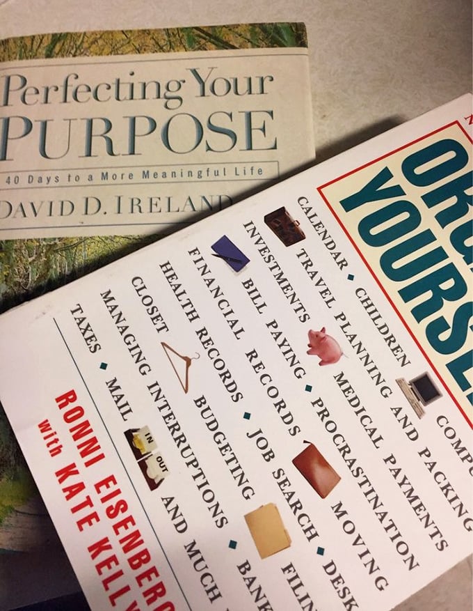 Self-improvement books that have already improved someone else's life, now offering wisdom at thrift store prices. Knowledge recycled is still knowledge gained.