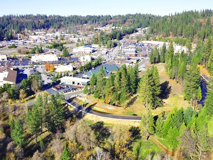From above, Grass Valley reveals its perfect balance &ndash; a town nestled among pines, where civilization and wilderness maintain a friendly handshake agreement.