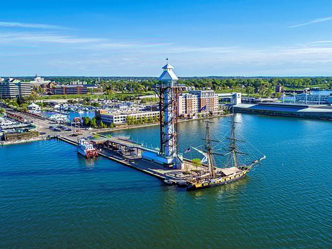 From above, Erie's waterfront reveals its perfect balance &ndash; maritime heritage meets modern development along the shimmering blue waters of Lake Erie.