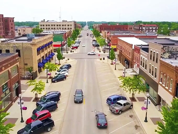 This aerial view showcases Albert Lea's perfectly proportioned downtown, where everything you need sits within walking distance&mdash;a rarity worth celebrating in American small towns.
