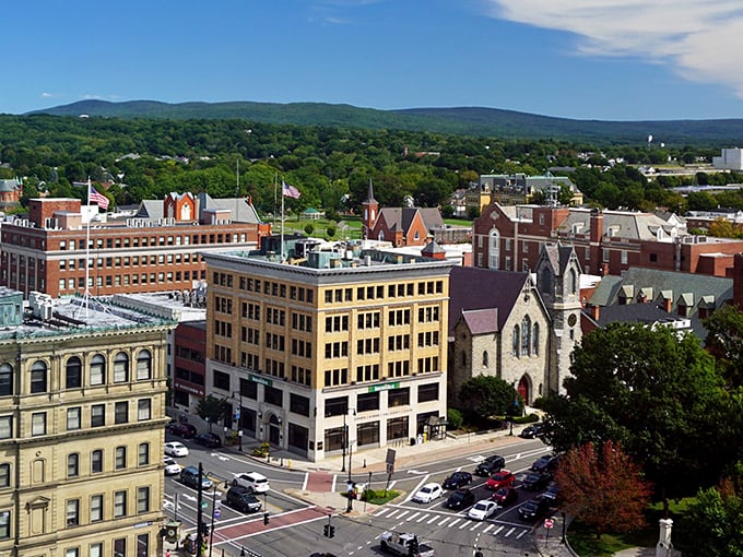From above, Pittsfield reveals itself as a perfect blend of urban convenience and natural beauty, nestled against mountains that elsewhere would triple property values.