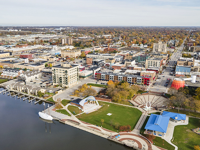 From above, Bay City reveals its clever layout&mdash;a walkable downtown embracing the waterfront, where affordability meets livability in perfect harmony.