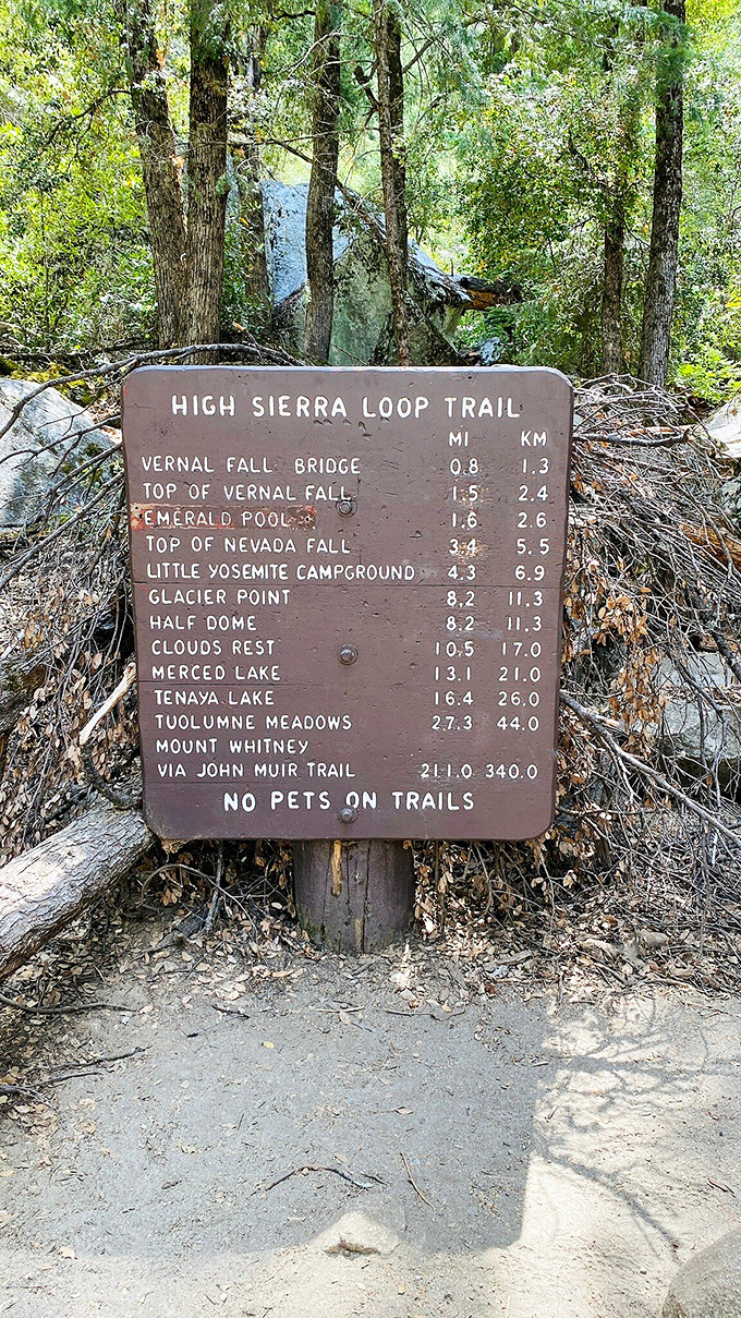 The trail marker that makes you question your life choices. Mount Whitney via John Muir Trail: a casual 211 miles away&mdash;just a light afternoon stroll.