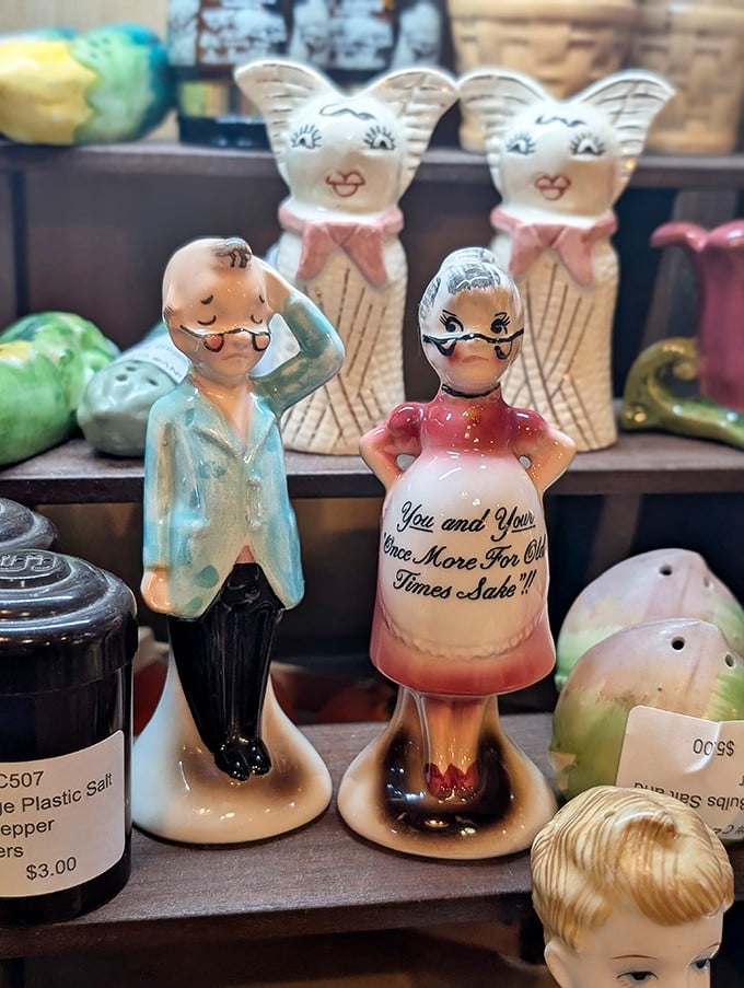 "You and Your Twice More For Old Times Sake!!" These cheeky vintage salt and pepper shakers remind us that kitchen humor never goes out of style.