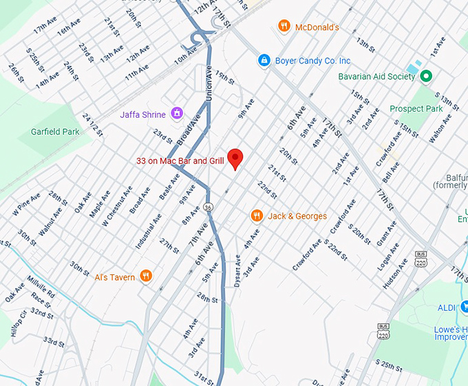 16. 33 on mac bar and grill map