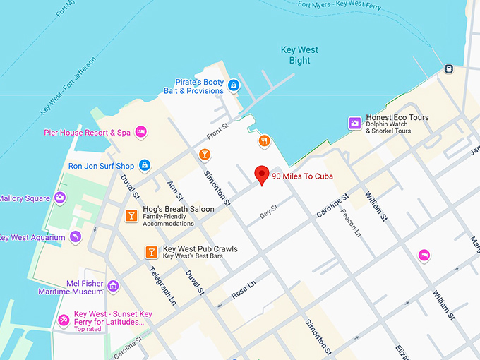 16. 90 miles to cuba map