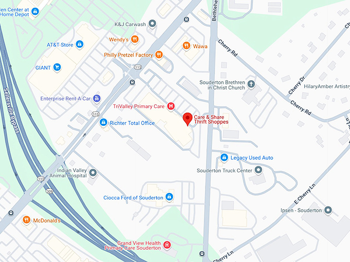 care & share thrift shoppes map