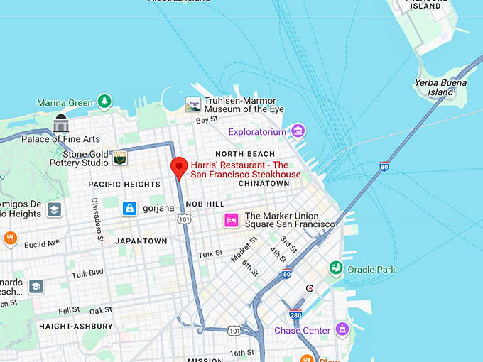 16. harris' restaurant the san francisco steakhouse map