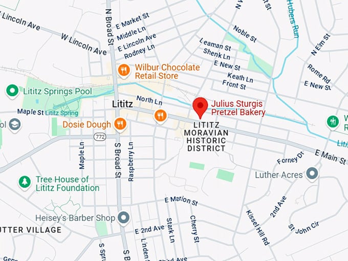 16. julius sturgis pretzel bakery map