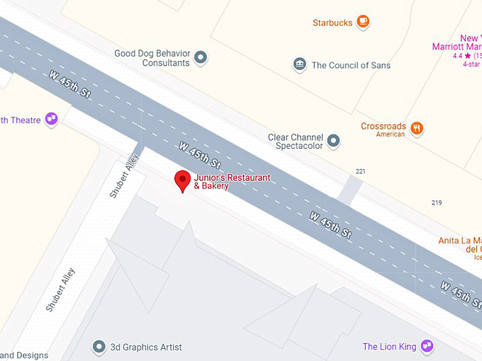 junior's restaurant & bakery map