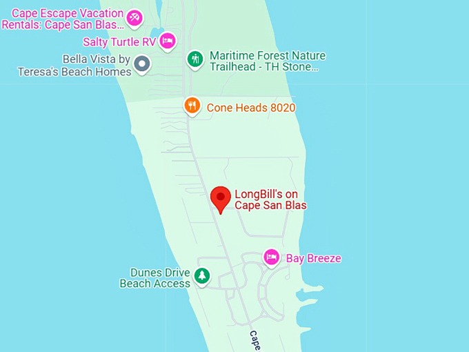 16. longbill&rsquo;s on cape san blas map