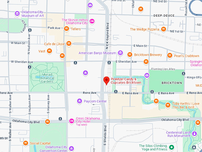 16. pinkitzel candy & cupcakes bricktown map