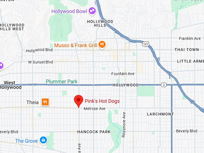 16. pink's hot dogs map