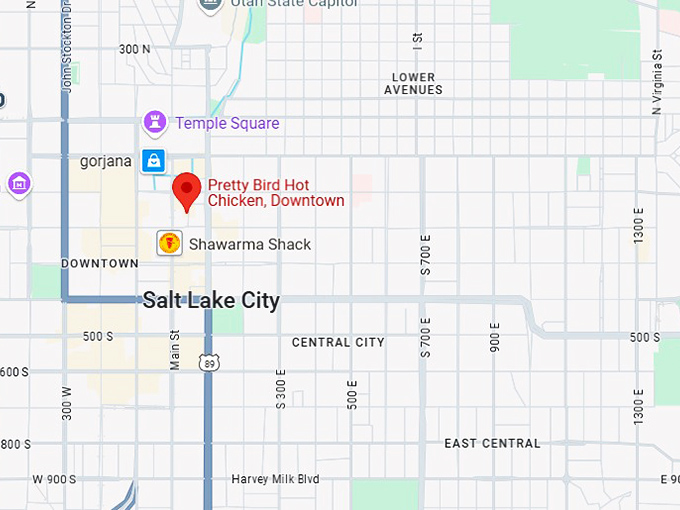 pretty bird hot chicken, downtown map