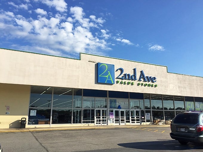 The 2nd Ave Thrift Superstore in Laurel beckons like a treasure chest waiting to be opened. Blue skies above promise a day of spectacular finds inside.