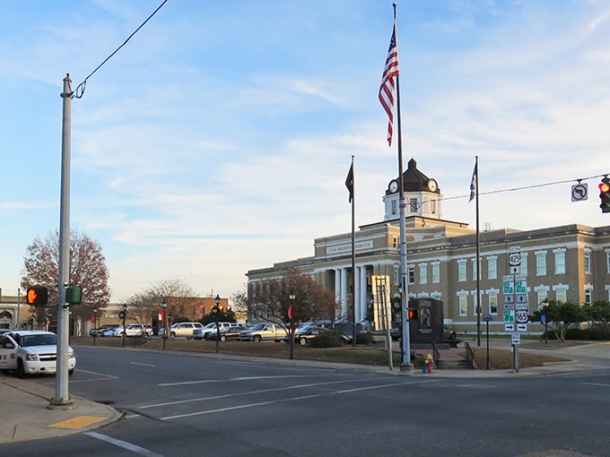 Bastrop's historic courthouse stands like a proud grandfather watching over the town square, its clock tower keeping time for generations of locals.