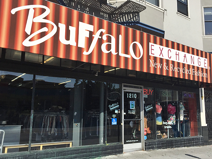 Buffalo Exchange's iconic red-striped awning beckons fashion hunters like a lighthouse for the stylishly thrifty.