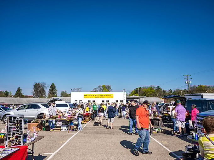 Treasure hunters navigate the sunny aisles of Butler Flea Market, where one person's castoffs become another's prized possessions.