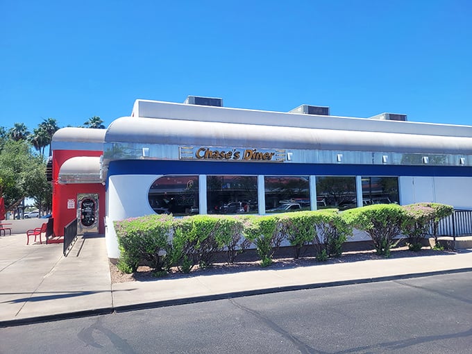 Chase's Diner shines like a chrome time machine in the Arizona sun, promising breakfast platters that would make The Fonz say "Ayyyy!"
