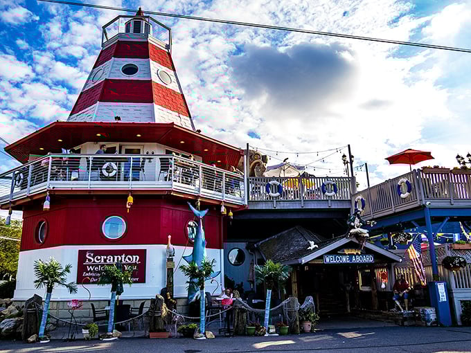Ahoy there! This red-and-white lighthouse isn't guiding ships &ndash; it's guiding hungry landlubbers to incredible seafood.