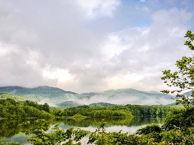 Morning mist dancing over Cove Lake creates nature's own watercolor painting. The Cumberland Mountains never looked so dreamy.