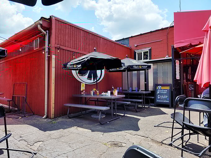 DK Diner's vibrant red exterior might be the most cheerful building in Grandview Heights. Like a cardinal in winter, it promises warmth inside!