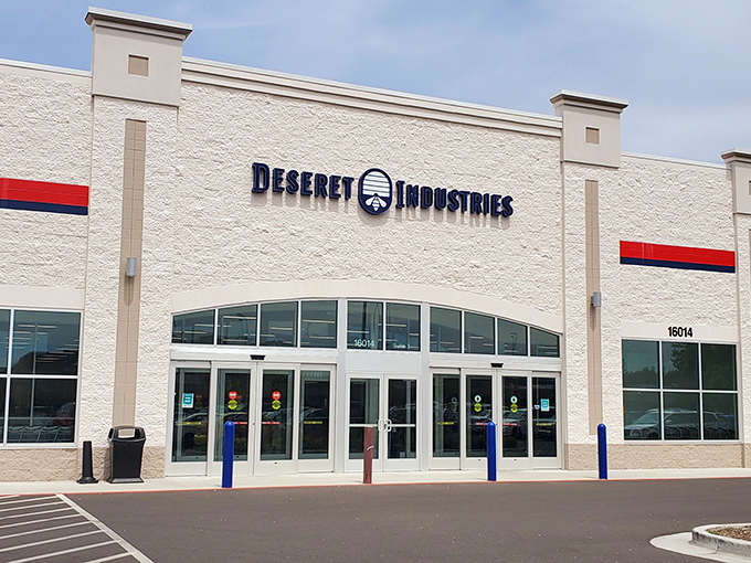 The Deseret Industries exterior stands pristine and inviting, like a department store that accidentally ordered too much awesome.