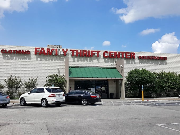 Family Thrift Center's iconic red signage beckons bargain hunters like a lighthouse for the frugally fashionable.