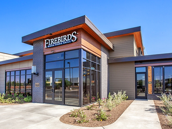 Firebirds' modern exterior promises what lies within&mdash;a temple to wood-fired perfection where steak dreams come true.