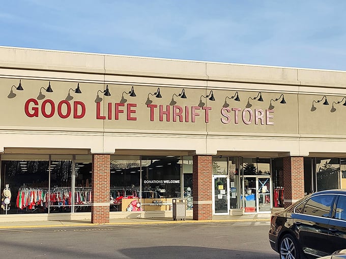The thrill of the hunt begins! This spacious storefront promises treasures waiting to be discovered behind those welcoming glass doors.